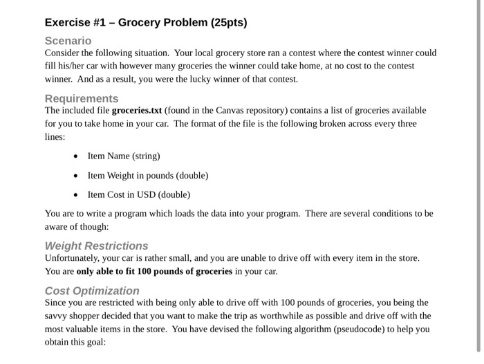 Solved Exercise #1 - Grocery Problem (25pts) Scenario | Chegg.com