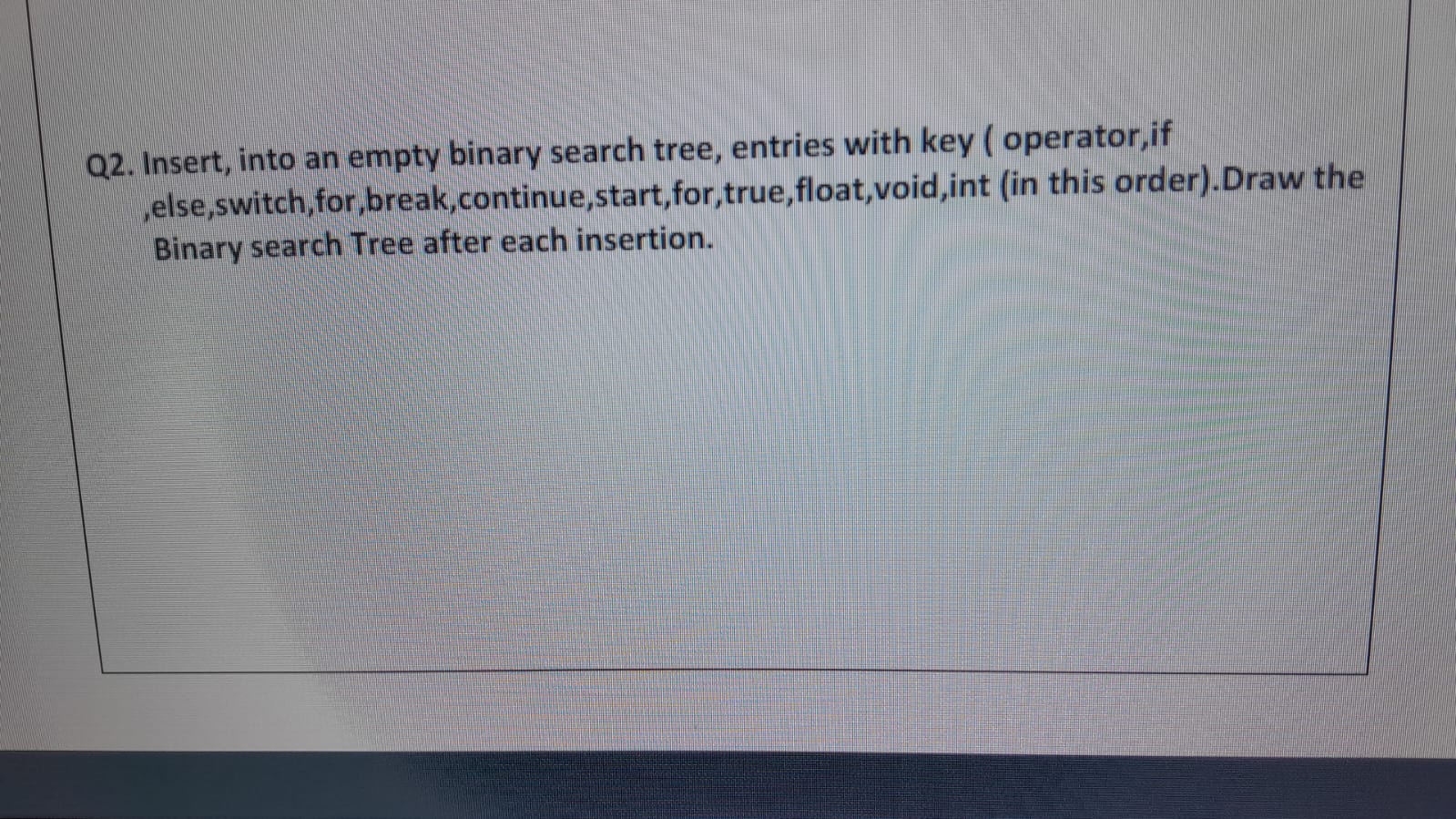 Solved Q2. ﻿Insert, into an empty binary search tree, | Chegg.com