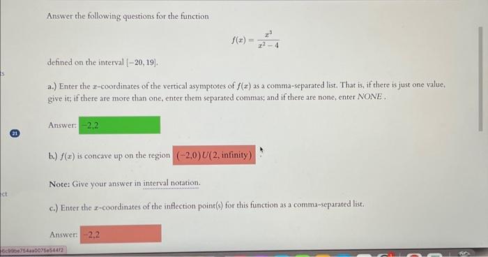 Solved Answer the following questions for the function | Chegg.com