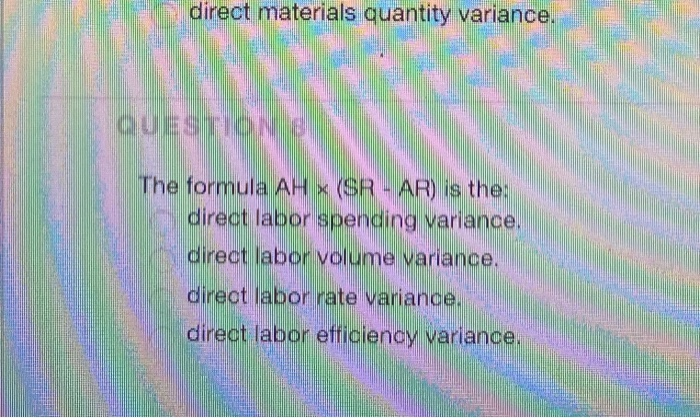 Solved direct materials quantity variance. The formula AH * | Chegg.com