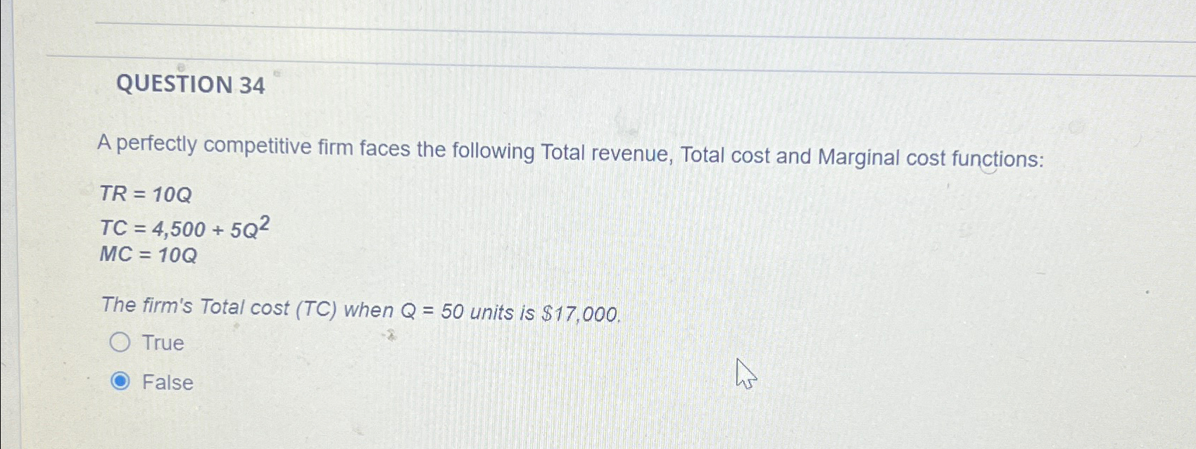 Solved QUESTION 34A perfectly competitive firm faces the | Chegg.com