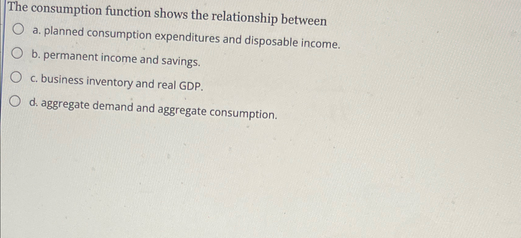 Solved The consumption function shows the relationship | Chegg.com