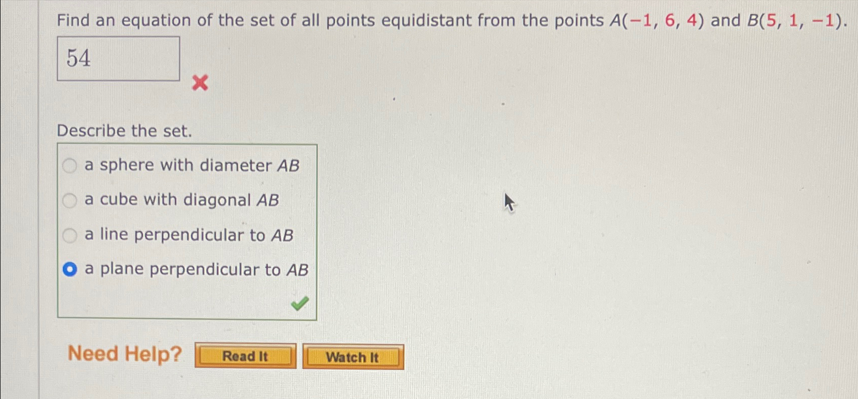 Solved Find an equation of the set of all points equidistant | Chegg.com