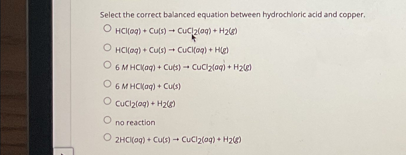 Solved Select the correct balanced equation between | Chegg.com