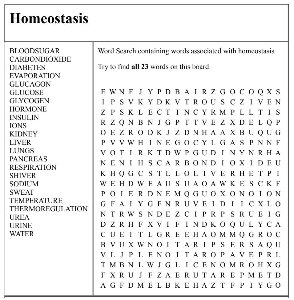 Solved Homeostasis Word Search containing words associated | Chegg.com
