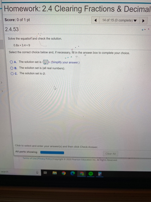 Solved Homework: 2.4 Clearing Fractions & Decimal Score: 0 | Chegg.com