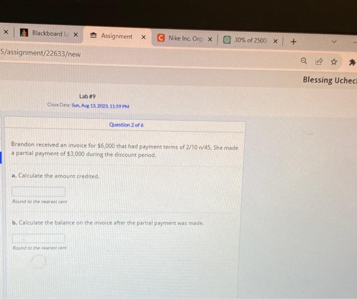 Solved Brandon received an invoice for \\( \\$ 6,000 \\) | Chegg.com