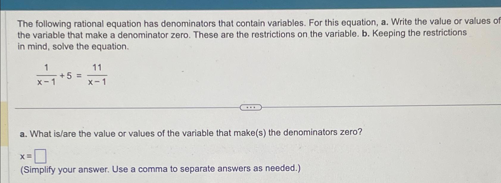 Solved The following rational equation has denominators that | Chegg.com