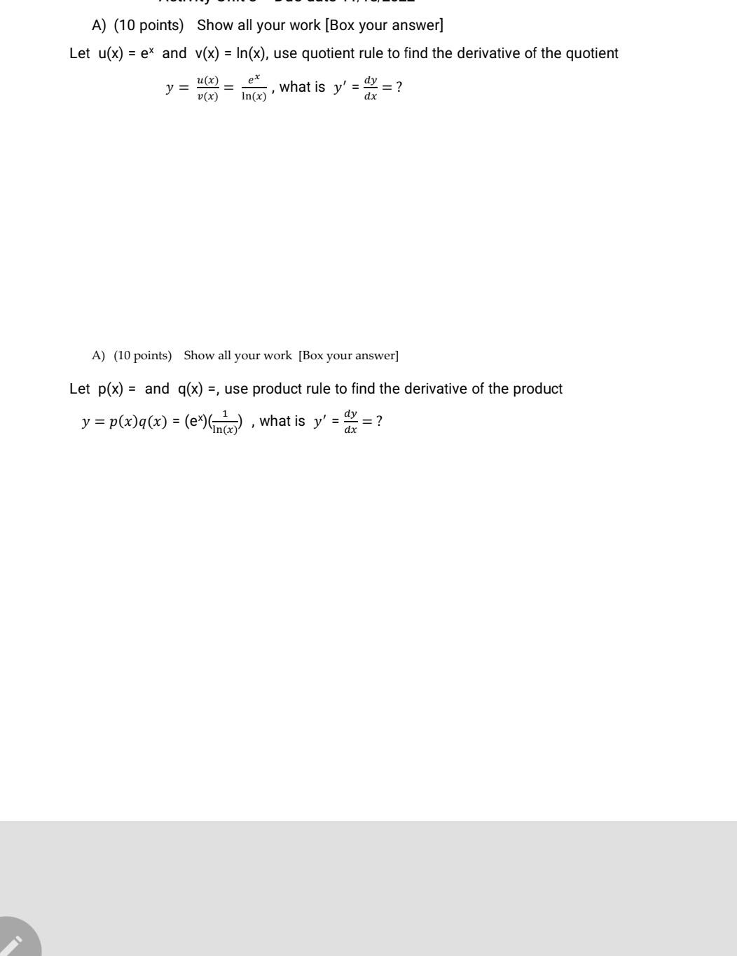 Solved A) (10 points) Show all your work [Box your answer] | Chegg.com