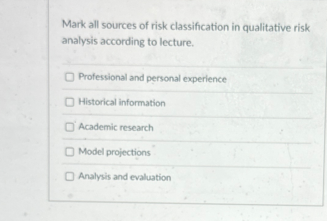 Solved Mark all sources of risk classification in | Chegg.com