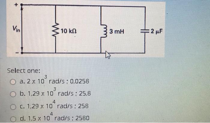 Solved For the following circuit, calculate the resonant | Chegg.com