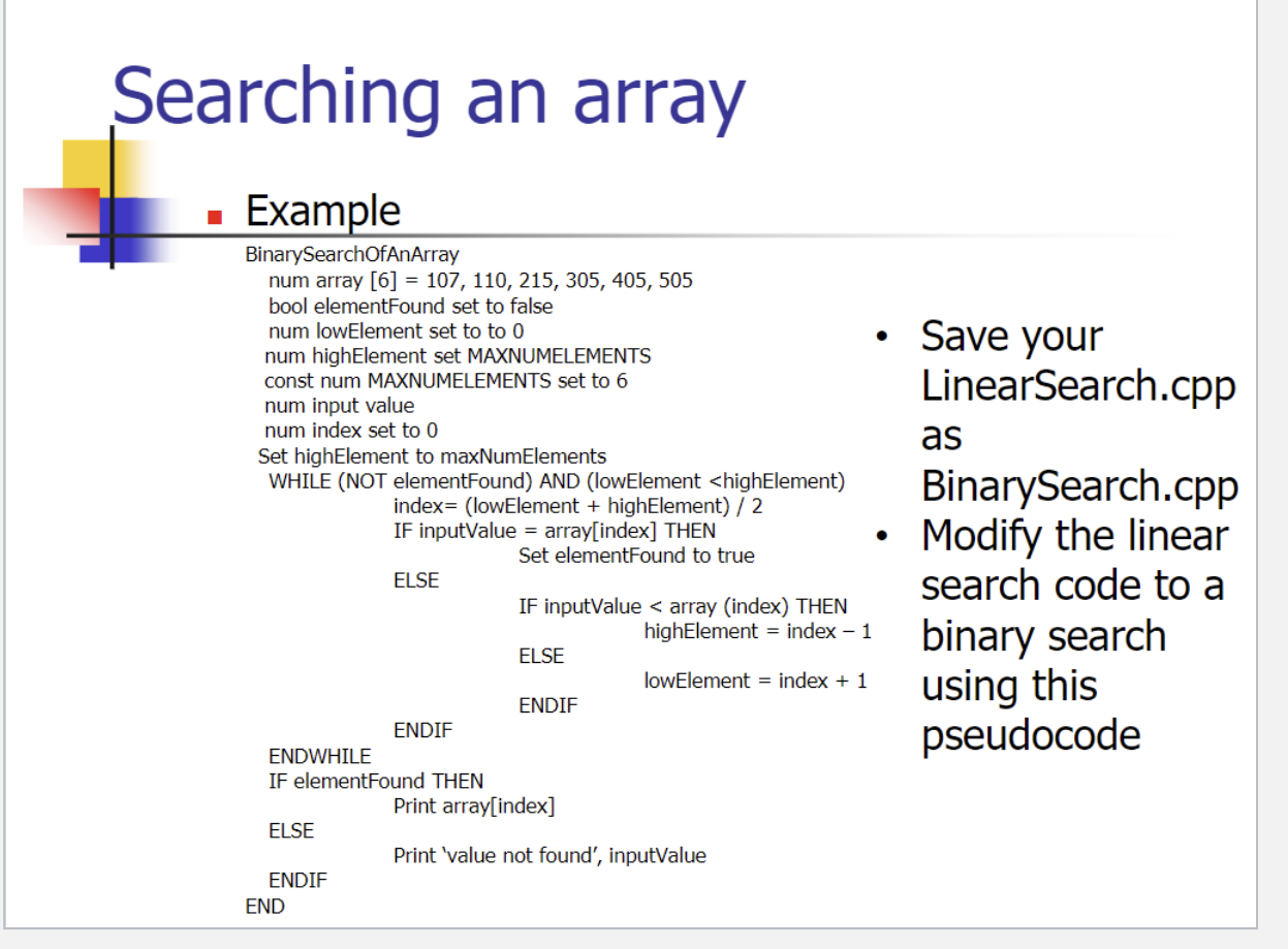 Solved BinarySearchOfAnArraynum array | Chegg.com