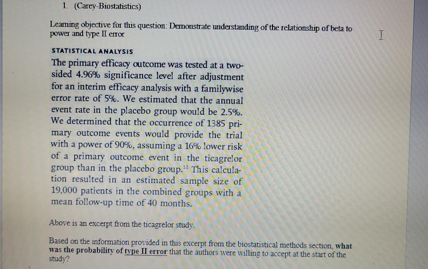 Solved 1. (Carey-Biostatistics) Leaning objective for this | Chegg.com
