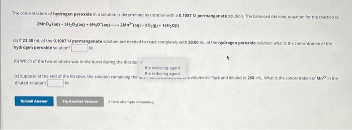 Solved The concentration of hydrogen peroxide in a solution | Chegg.com
