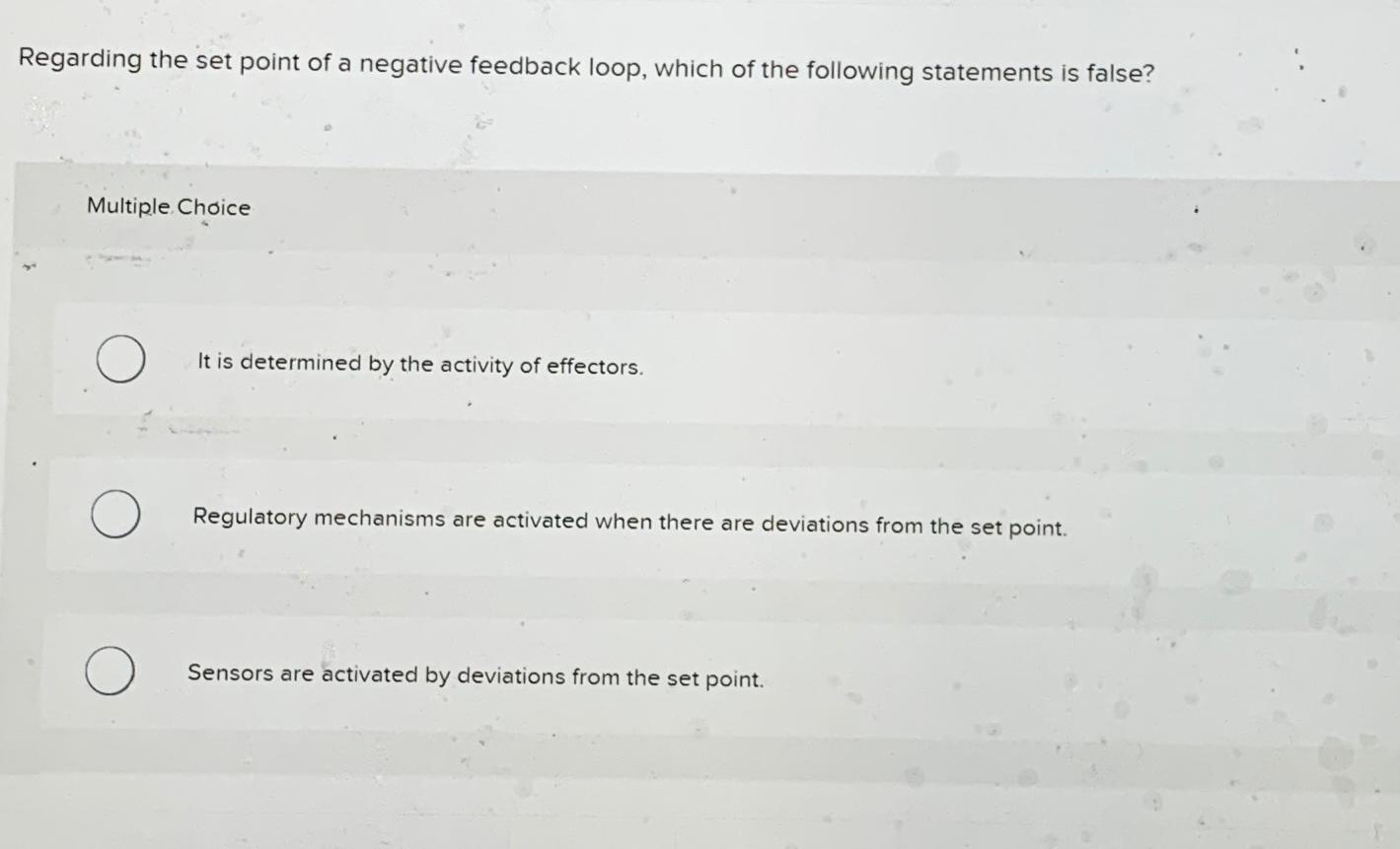Solved Regarding the set point of a negative feedback loop, | Chegg.com