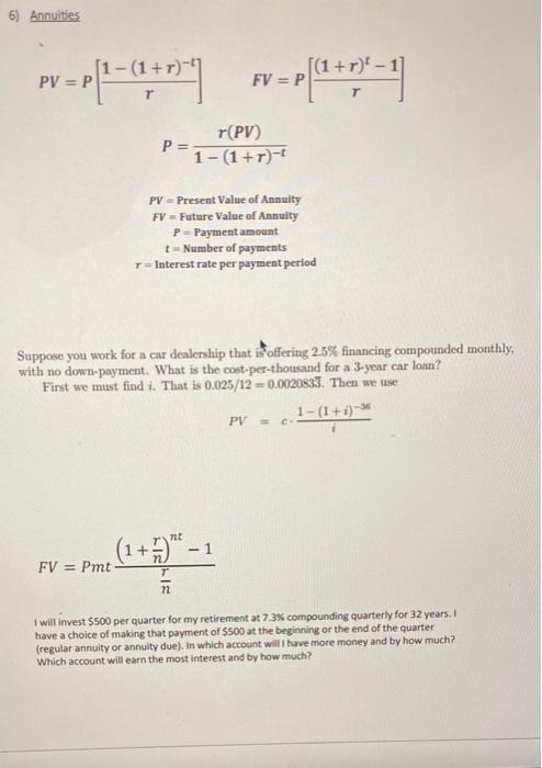 Solved 6. Pv=-(+ FV #v=-(4+19 r(PV) 1- (1+r)- -Prest Value | Chegg.com