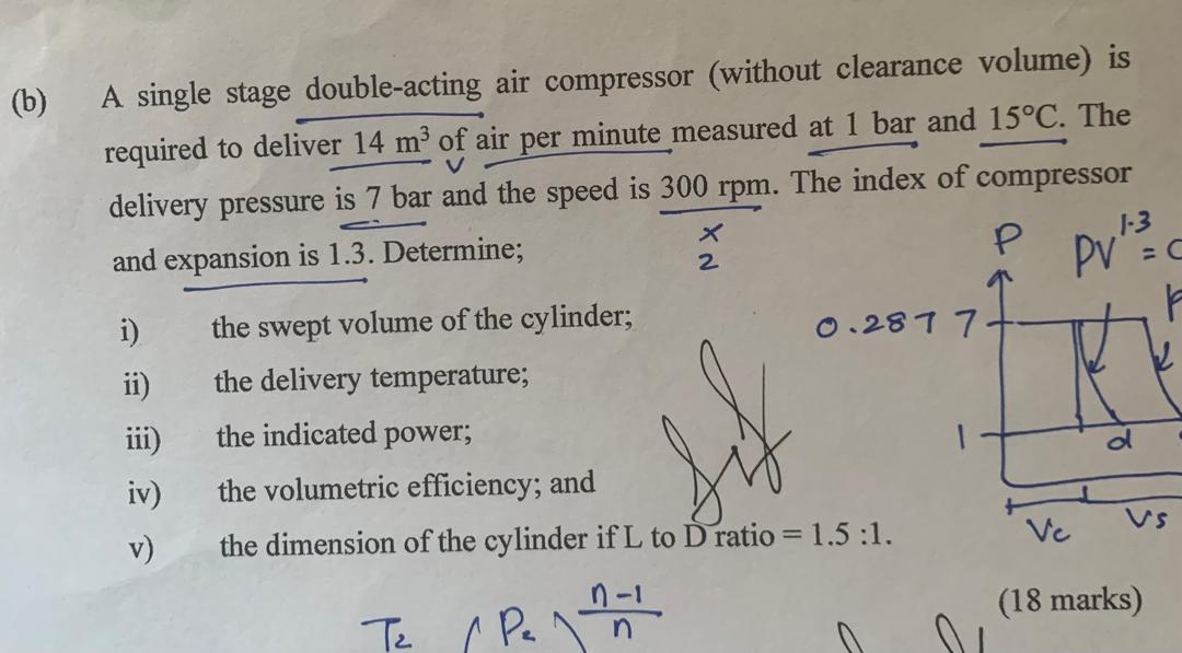 Solved (b) ﻿A single stage double-acting air compressor | Chegg.com