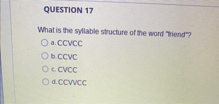 Solved What is the syllable structure of the word "friend"? | Chegg.com