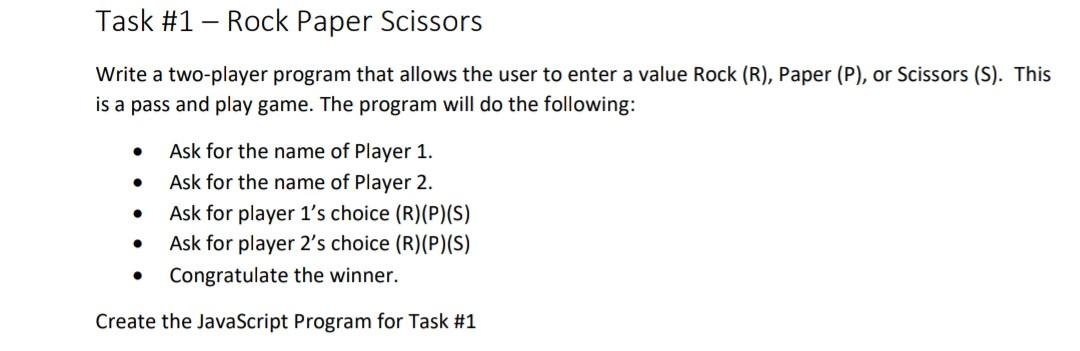 Solved Task #1 – Rock Paper Scissors Write a two-player | Chegg.com