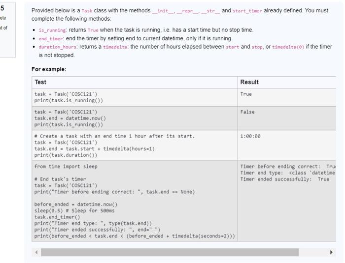 Solved Provided below is a Task class with the methods _ _ | Chegg.com