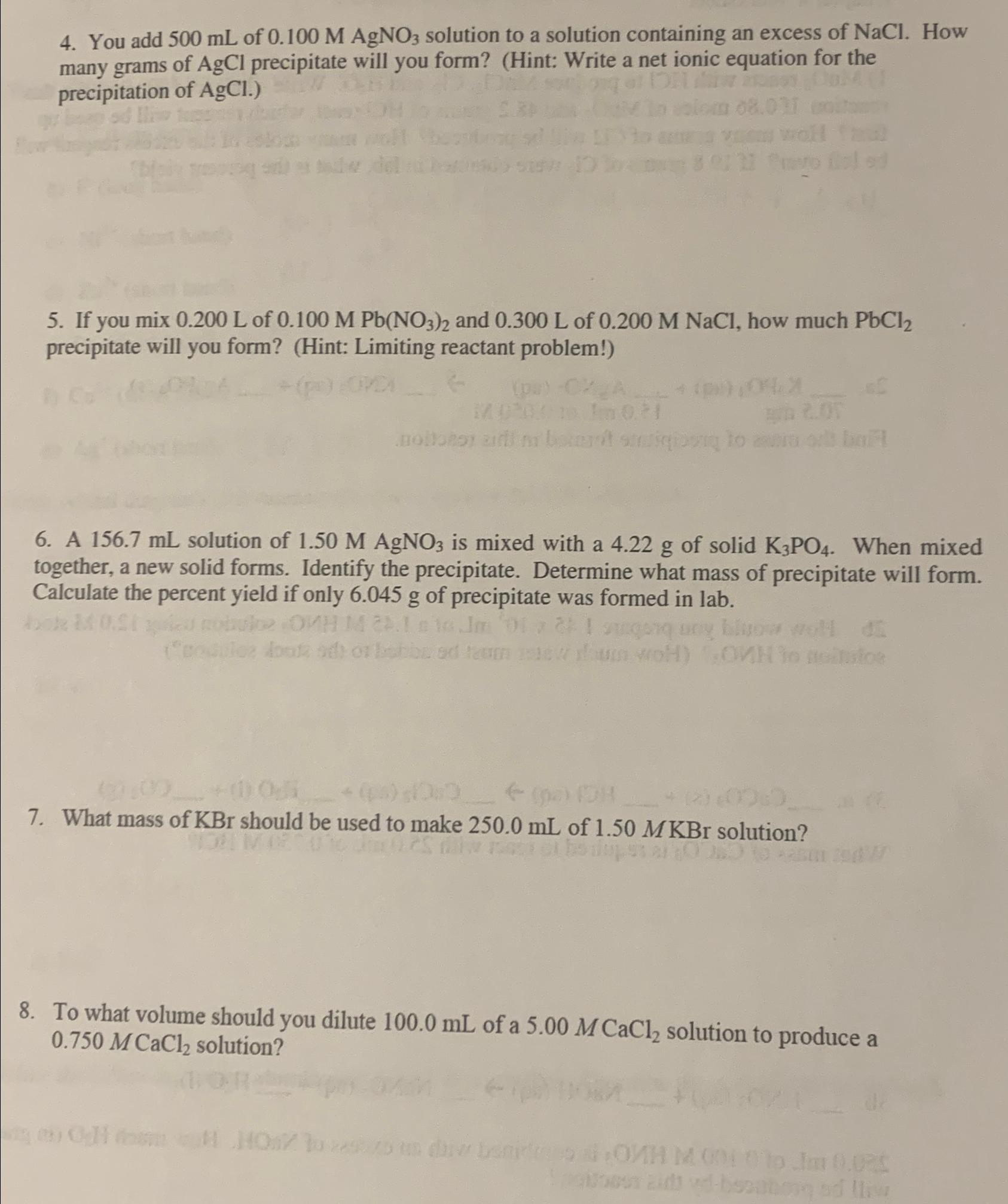 Solved You add 500mL ﻿of 0.100MAgNO3 ﻿solution to a solution | Chegg.com