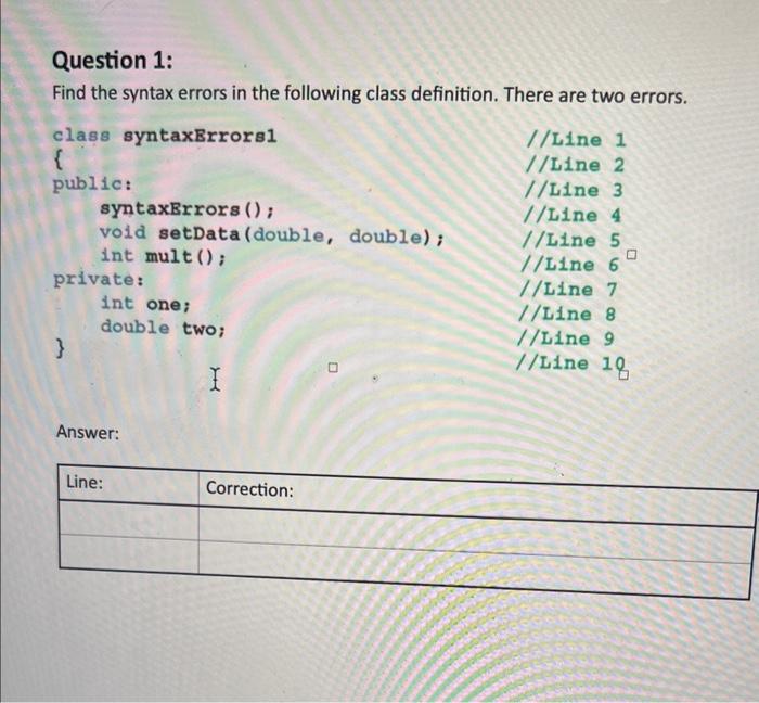 Solved ion 1 Find The Syntax Errors In The Following Chegg