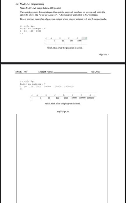 4.2 MATLAB programming Write MATLAB script below. (18 | Chegg.com