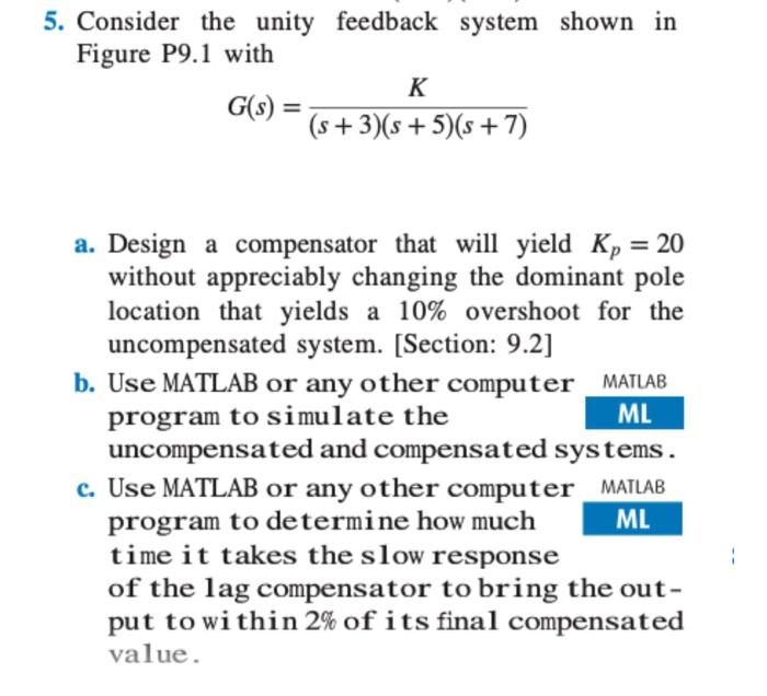Solved 5. Consider the unity feedback system shown in Figure | Chegg.com