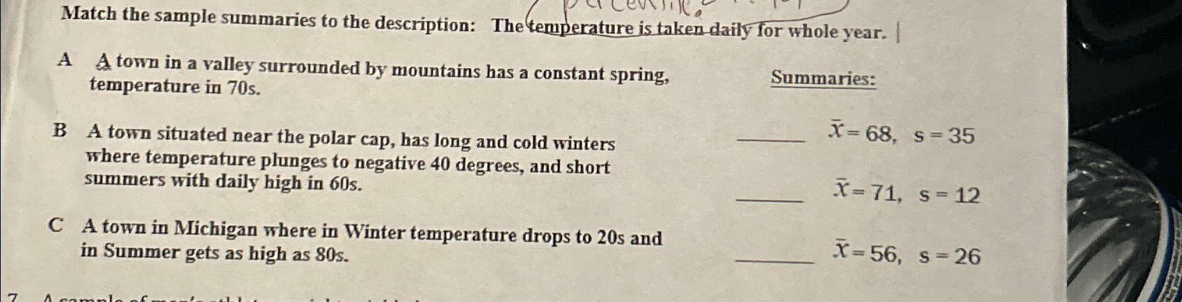 Solved Match the sample summaries to the description: The | Chegg.com