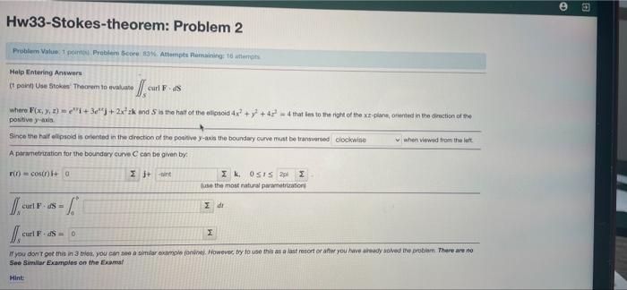 Solved Hw33-Stokes-theorem: Problem 2 Problem Value 1 ponto | Chegg.com