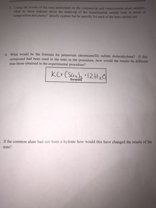 Chem 134 Fall 2019 Experiment 3 Data and Results Part | Chegg.com