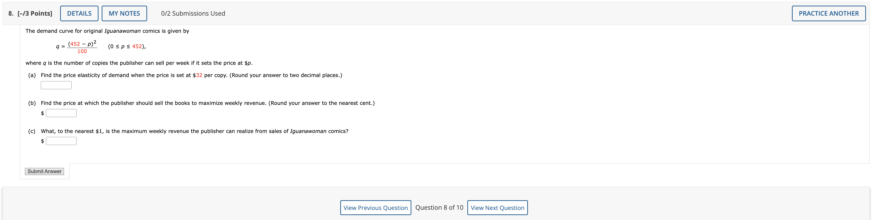Solved Points]0/2 ﻿Submissions UsedThe demand curve for | Chegg.com