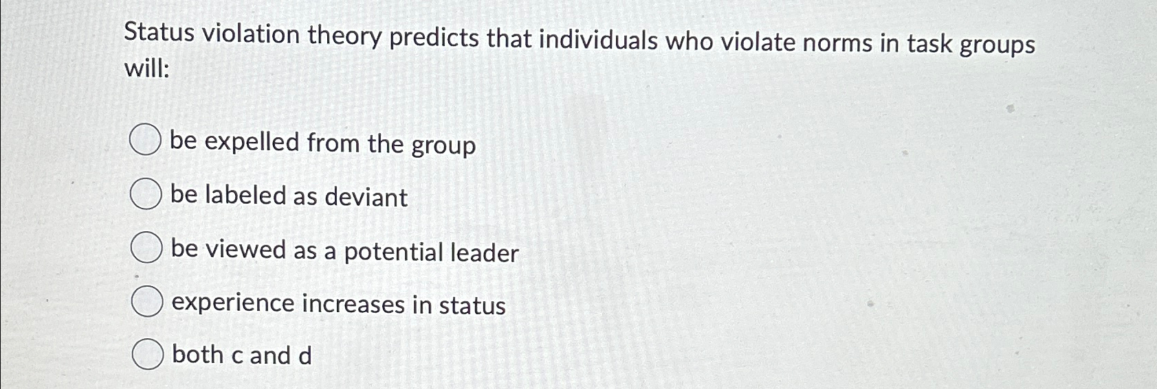 Solved Status violation theory predicts that individuals who | Chegg.com
