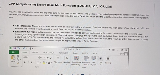 Solved CVP Analysis using Excel's Basic Math Functions [LO1, | Chegg.com