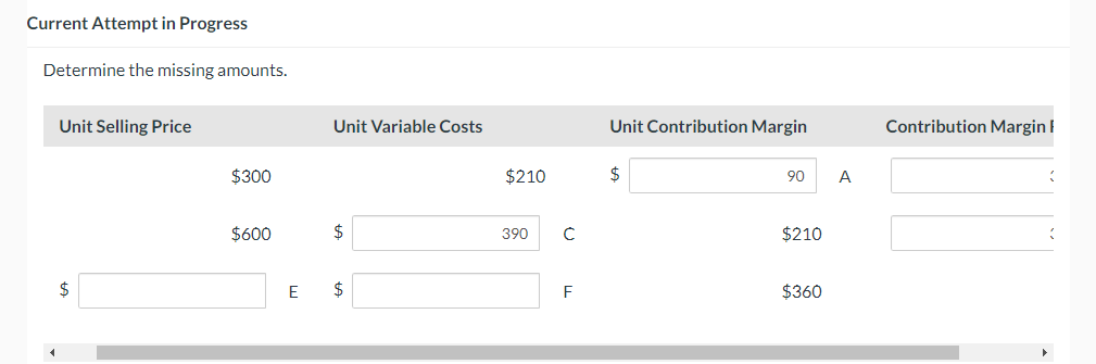 Solved Current Attempt in Progress Determine the missing | Chegg.com