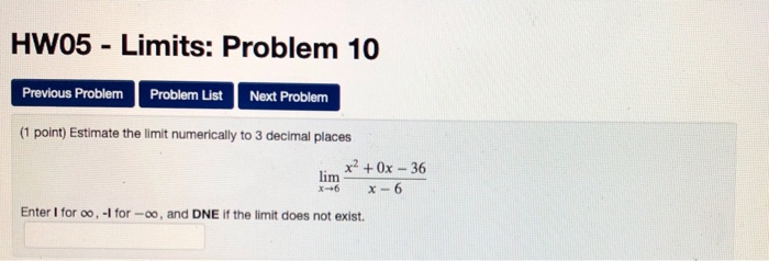 Solved HW05 - Limits: Problem 9 Previous Problem Problern | Chegg.com