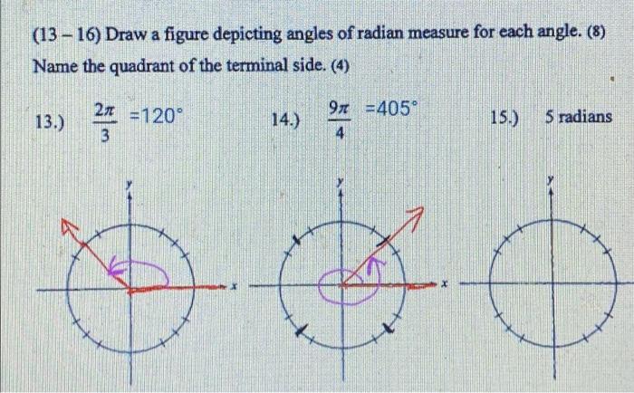 Solved (13-16) Draw a figure depicting angles of radian | Chegg.com
