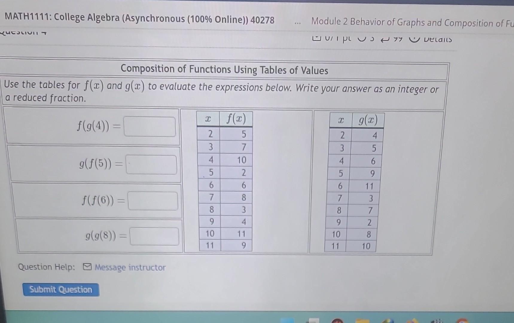 Solved Jse the tables for f(x) and g(x) to evaluate the | Chegg.com