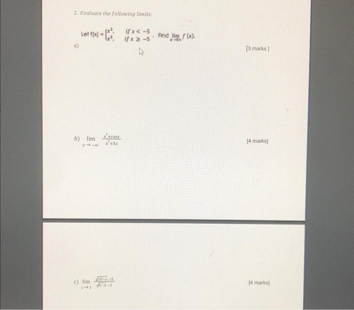 2. Evaluate the following limits: Letf(x)={x2,x3, if | Chegg.com