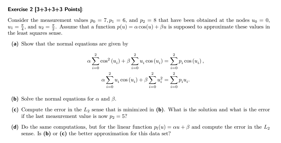 Solved Exercise Points]:Consider the measurement values | Chegg.com