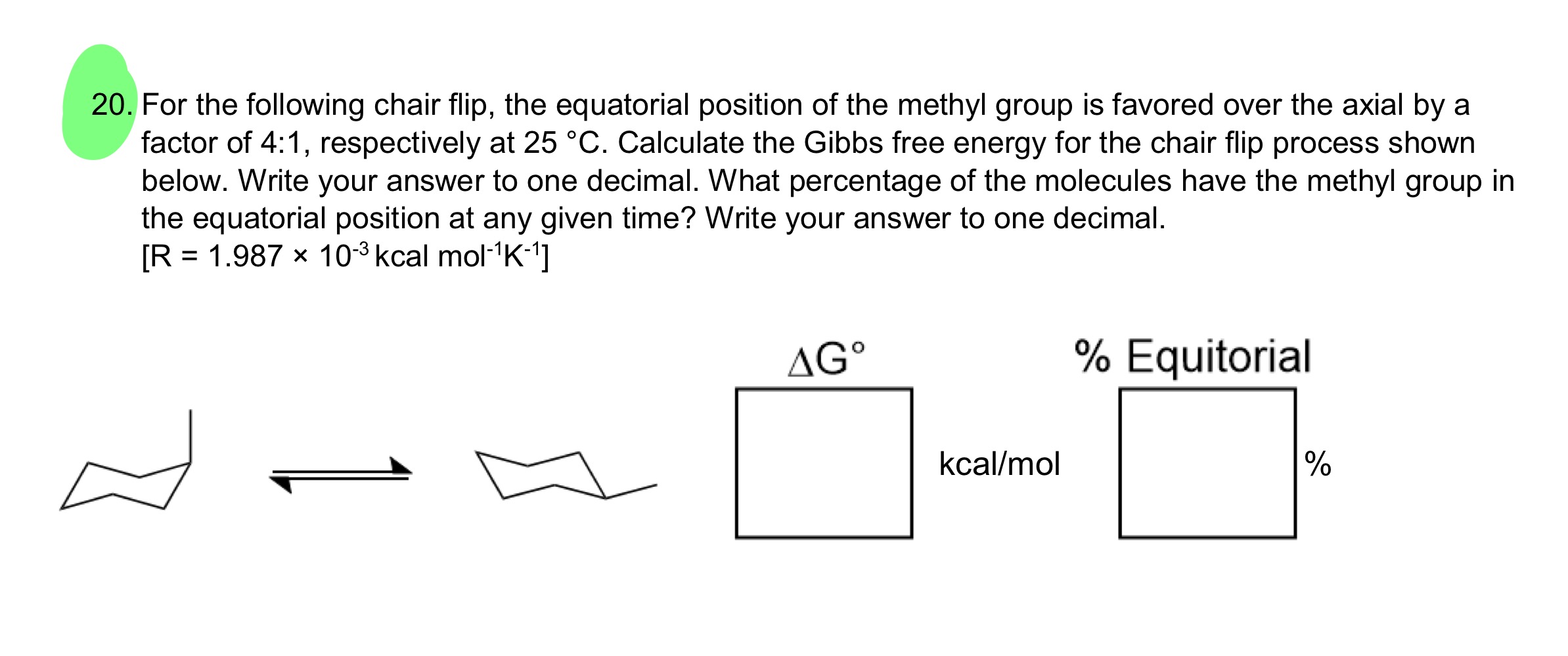 Solved For the following chair flip, the equatorial position | Chegg.com