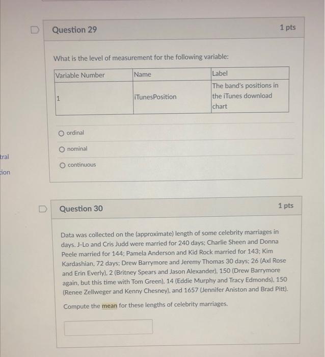 Solved What is the level of measurement for the following | Chegg.com