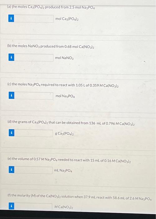 Solved 3Ca(NO3)2(aq)+2Na3PO4(aq)→Ca3(PO4)2(s)+6NaNO3(aq)(a) | Chegg.com