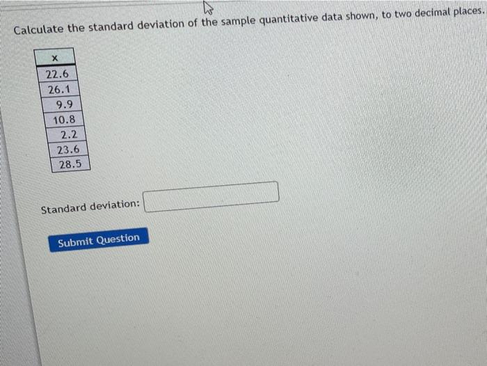 Solved Calculate the standard deviation of the sample | Chegg.com