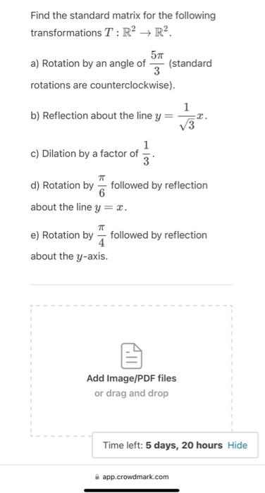 Solved Find the standard matrix for the following | Chegg.com