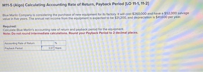 Solved M11-5 (Algo) Calculating Accounting Rate of Return, | Chegg.com