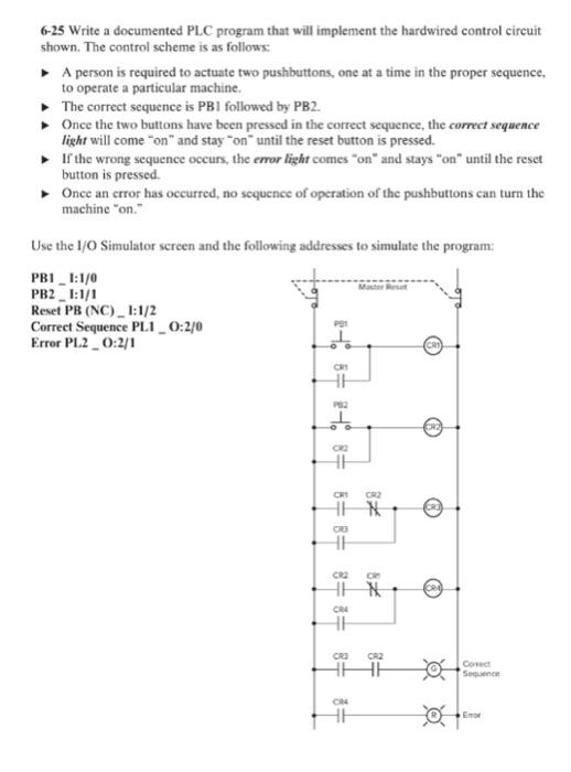 6-25 Write a documented PLC program that will | Chegg.com