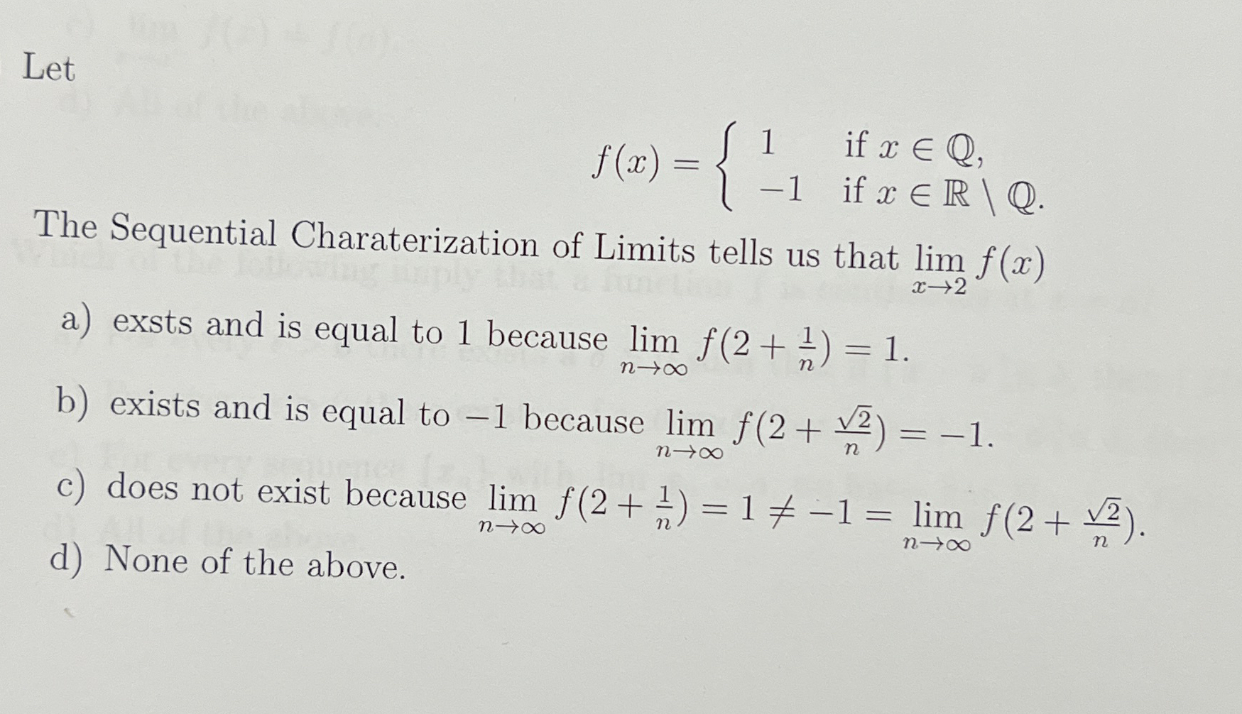 Letf(x)={1 if xinQ-1 if xinR??QThe Sequential | Chegg.com