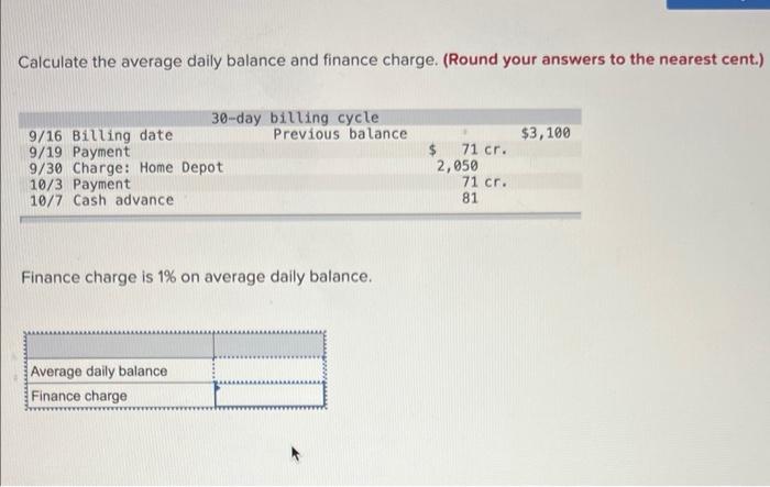 Solved Calculate the average daily balance and finance | Chegg.com