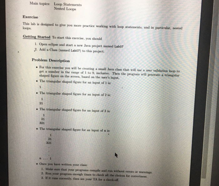 Solved Main topics: Loop Statements Nested Loops Exercise | Chegg.com